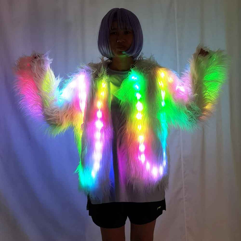 LED Faux Fur Decorative Overcoat – Christmas Party Jacket – tem-laser.com