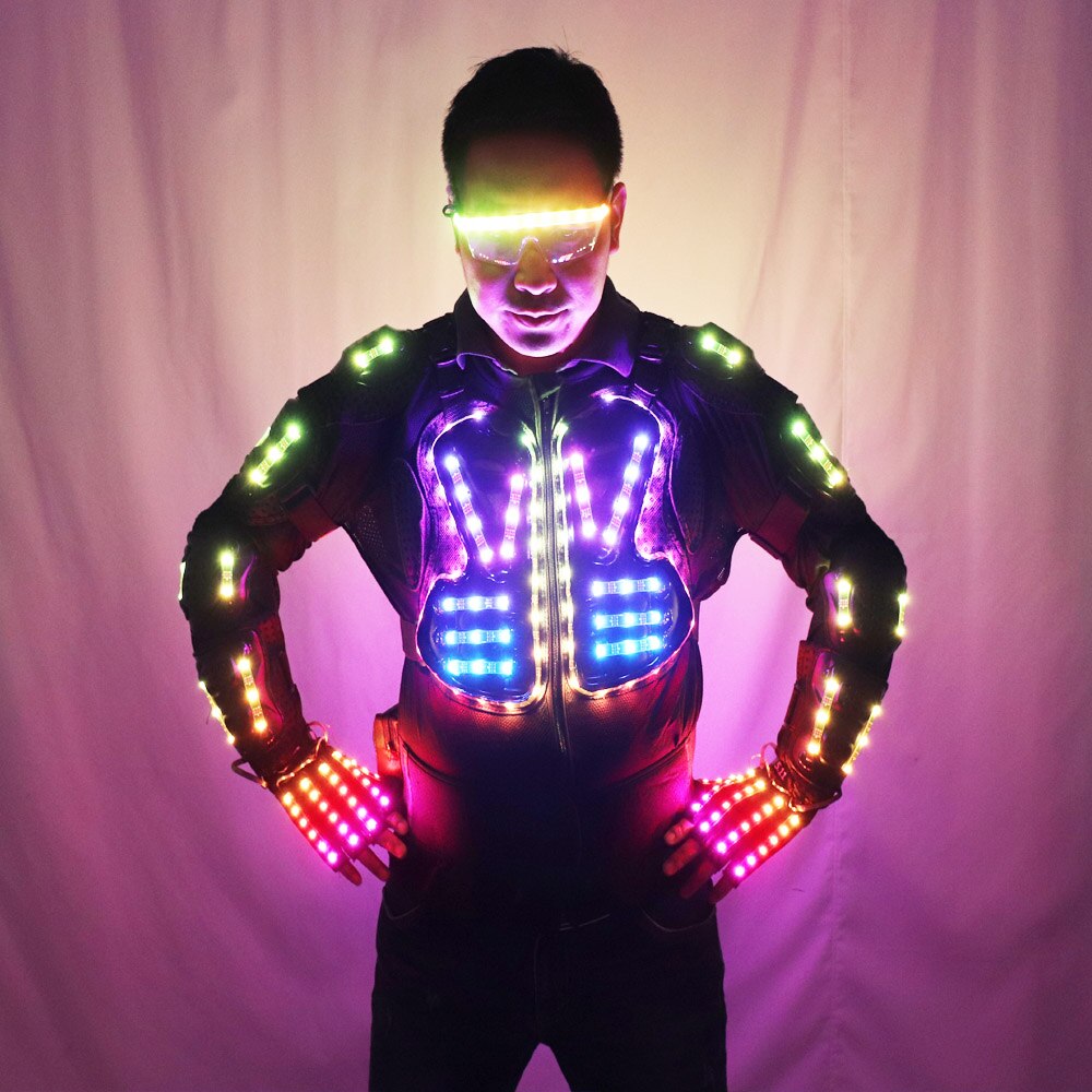 Full Color LED Luminous Armor Light Up Jacket Glowing Costumes Suit ...