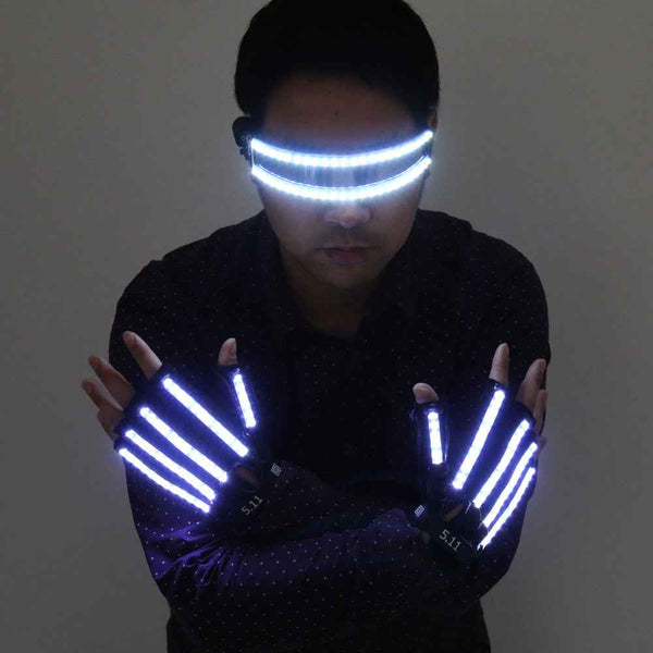 LED Glowing Flashing Gloves & Light Glasses Set for Stage & Party Cost ...