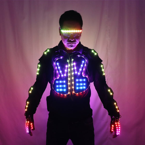 Full Color LED Luminous Armor Light Up Jacket Glowing Costumes Suit ...