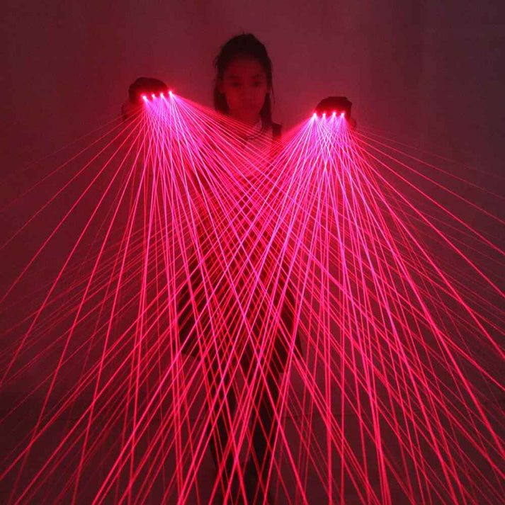 2 In 1 Multi-line Red Laser Gloves with 4pcs Laser Disco LED Laser Glo ...