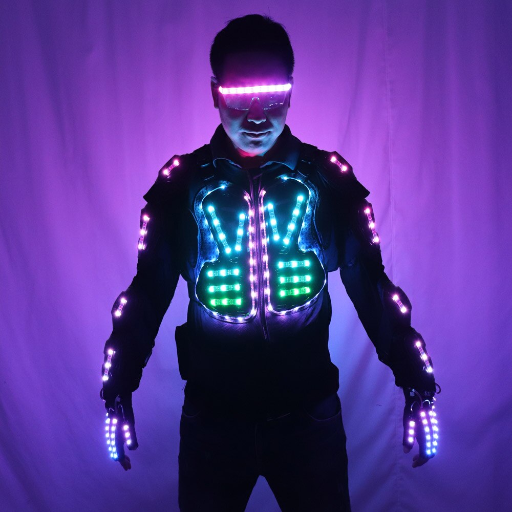 Full Color LED Luminous Armor Light Up Jacket Glowing Costumes Suit ...