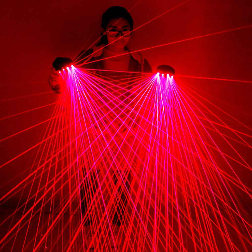 2 In 1 Multi-line Red Laser Gloves with 4pcs Laser Disco LED Laser Glo ...